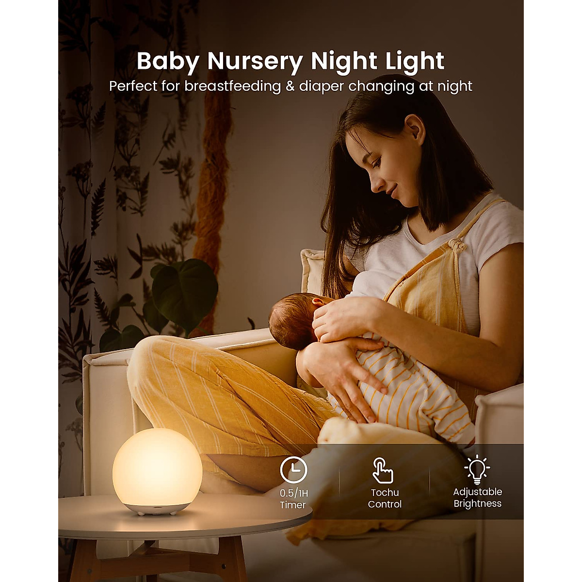 Morfone Night Light for Kids Baby Night Light with Soft Warm Light & Auto 8 Color Changing Dimmable Rechargeable Nursery Night Light with Touch Control & Timer Setting for Breastfeeding Up to 200H