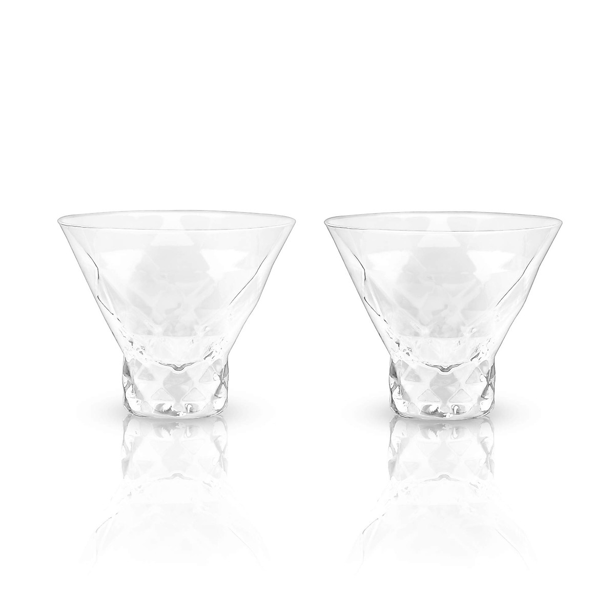 Viski Raye Gem Crystal Martini Glasses Set of 2 - Stemless Glasses for Martini, Margarita and Cocktails, Glassware Gift Set, 7.5 oz
