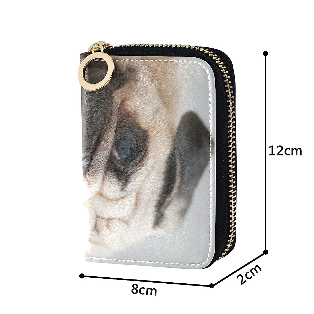Oyihfvs Vey Cute Pug Dog Grey Credit Card Coin wallet, RFID Blocking Compact Women Leather Card Holder, Key Change Organizer, Zipper Purse Clutch Pouch Pocket, Multi 7, 4.7x3.1x0.8 Inch