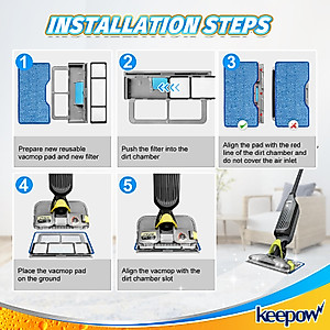 KEEPOW Reusable Vacmop Replacement Pads Compatible with Shark Vac Mop VM252 VM200 VC205 VM250 VM190 VM200P12, Vacuum Mop Pads Refills for Hardwood Floor with Upgraded Dirt Chamber, Blue, 2+1+1 Pack