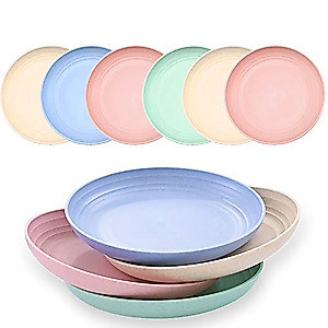 DeeCoo 10 Inch Wheat Straw Deep Dinner Plates - Microwave and Dishwasher Safe, Unbreakable Sturdy Plastic Dinner Plates - Set of 6 - Healthy Cereal Dishes/Kids-toddler & Adult