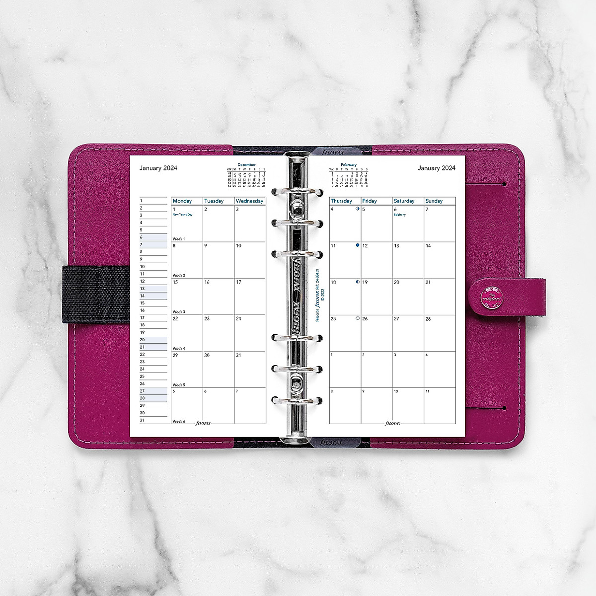 Filofax Calendar Diary Refill, Personal/Compact Size, Month-to-View, White Paper, English, 2024 (C68410-24)