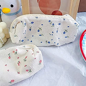 Lovely Small Floral Prints Pencil Case,Cotton Zipper Pen Pouch Pencil Stationery Case Comsmetic Makeup Bag for Girls Women,Little Freshness Style Girl's Heart Stationery Storage Bag (Pink)