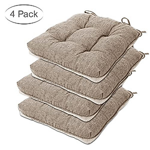 EAIMi Indoor Chair Cushions for Dinning Chairs 4 Packs| Tufted Memory Foam Overstuffed Kitchen Chair Pads with Ties | Textured Non Slip Back Seat Cushions 15.5x15.5x4 Inches Khaki