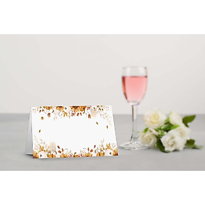 Table Place Card, Fall Harvest Thanksgiving Themed Tent Style Cards, Pack of 25 Half-Fold Reception Place Card with Pumpkin, Perfect for Thanksgiving Dinner, Party, Birthday, Wedding, Banquet A06