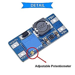 DAOKI 5 Pcs DC-DC Boost Converter MT3608 2V-24V to 5V-28V 2A Adjustable Voltage Regulator Step Up Power Supply Module for Arduino with 24AWG Wire