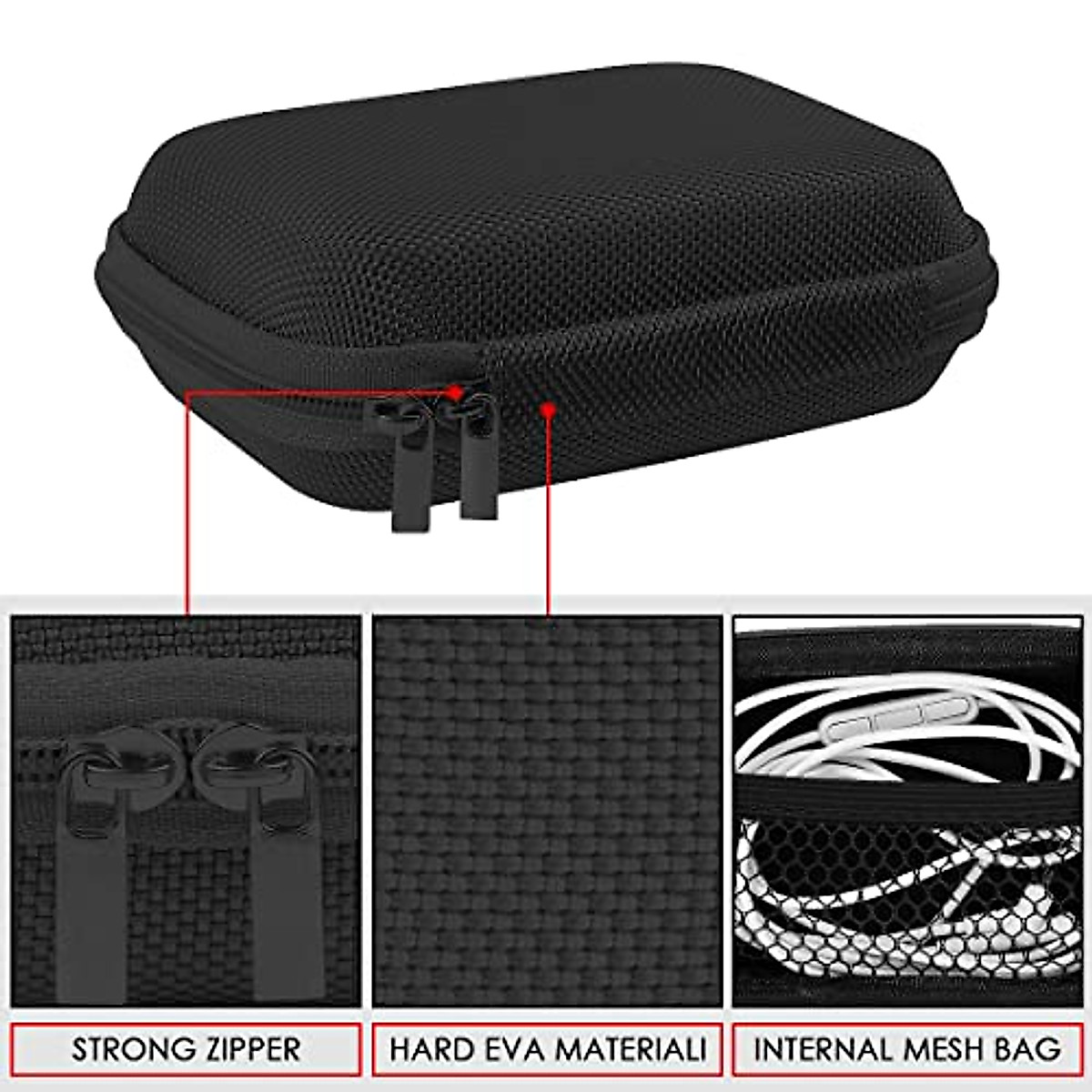 Geekria Shield Earbuds Case Compatible with Tribit MoveBuds H1 Wireless Bluetooth Earbuds Case, Replacement Hard Shell Travel Carrying Bag with Cable Storage (Black)