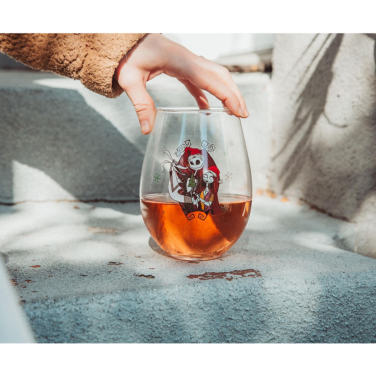 Disney The Nightmare Before Christmas Jack and Sally Stemless Wine Glass Tumbler | Holds 34 Ounces