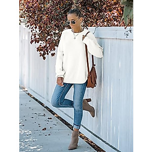 MEROKEETY Women's 2025 Fall Long Balloon Sleeve Crew Neck Sweater Tops Waffle Knit Soft Pullover Jumper, White, M