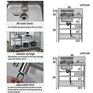 Freestanding Stainless Steel Sink, Commercial Restaurant Sink, Outdoor Single Bowl Station Utility Sink for Bar Restaurant Kitchen Hotel and Home 1 Compartment Sink with Drainer Unit and Tap