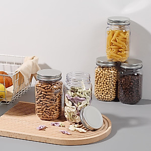 Party Club of America 10 Pack 16OZ Sliver Plastic Jars With Screw On Lids，Plastic Mason Jars Food Storage Container For Storing Dry Food, Candy, Cream,Peanut, Butter