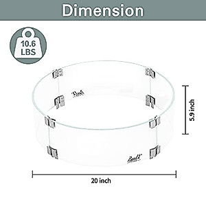 BALI OUTDOORS Fire Pit Wind Guard, Durable Strong Clear Tempered Glass Round Glass Shield Wind Glass for Propane Fire Pit 20 x 20 x 5.9 inches