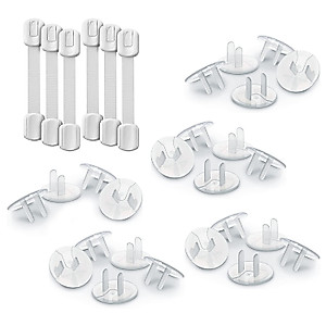 BABY PROOF ME 24 Outlet Plug Covers Bundle with 6 Safety Strap Locks for Child Safety