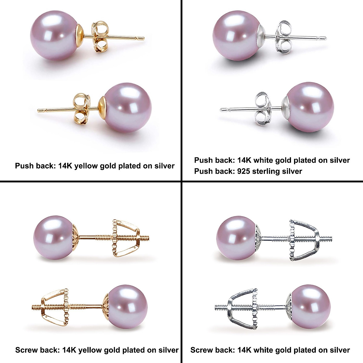 Japanese Freshwater Cultured Pearl Earrings Stud AAA Graded 6mm Lavender Stud Earrings for Women with Sterling Silver Settings and Jewelry Gift Box - Orien Jewelry
