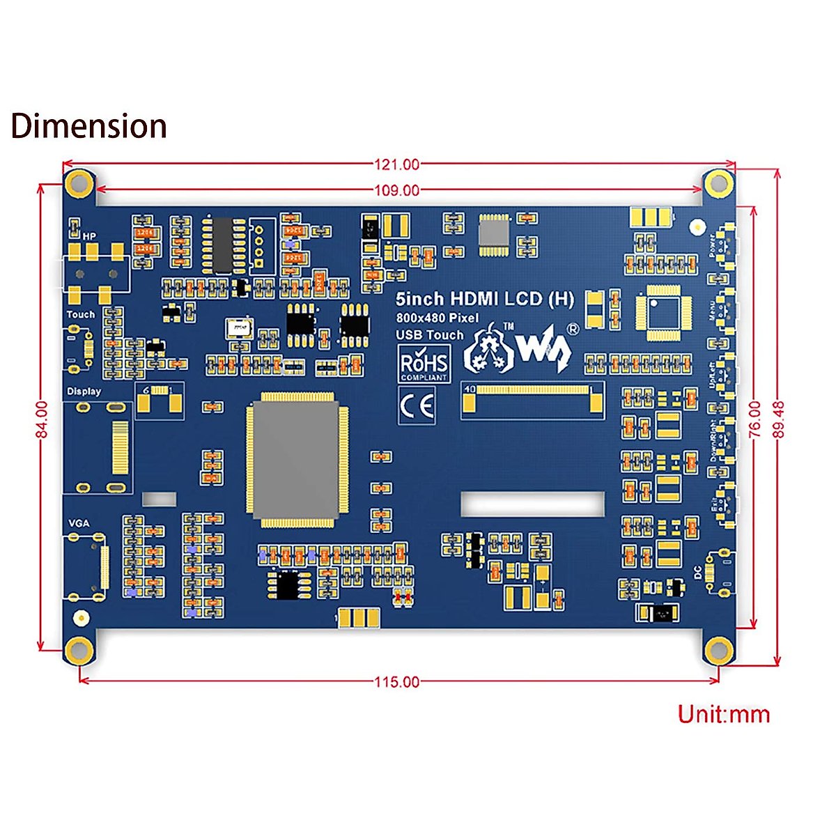 5inch HDMI LCD (H) Capacitive Touch Screen 800x480, Supports Raspberry Pi Jetson Nano BB Black Banana Pi PC Windows 10 Raspbian Ubuntu Kali WIN10 IoT Retropie HDMI/VGA Display Port