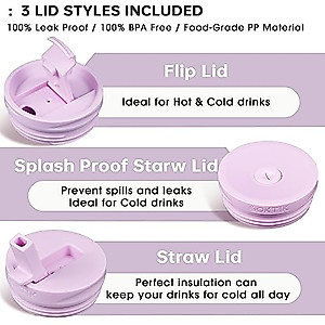 COKTIK 40 oz Tumbler with Handle and Straw, 3 Lids (Straw/Flip), Stainless Steel Vacuum Insulated Cup, 40 Ounce Travel Mug,Cupholder Friendly,Keeps Water Cold,Easy to Clean(Lilac)