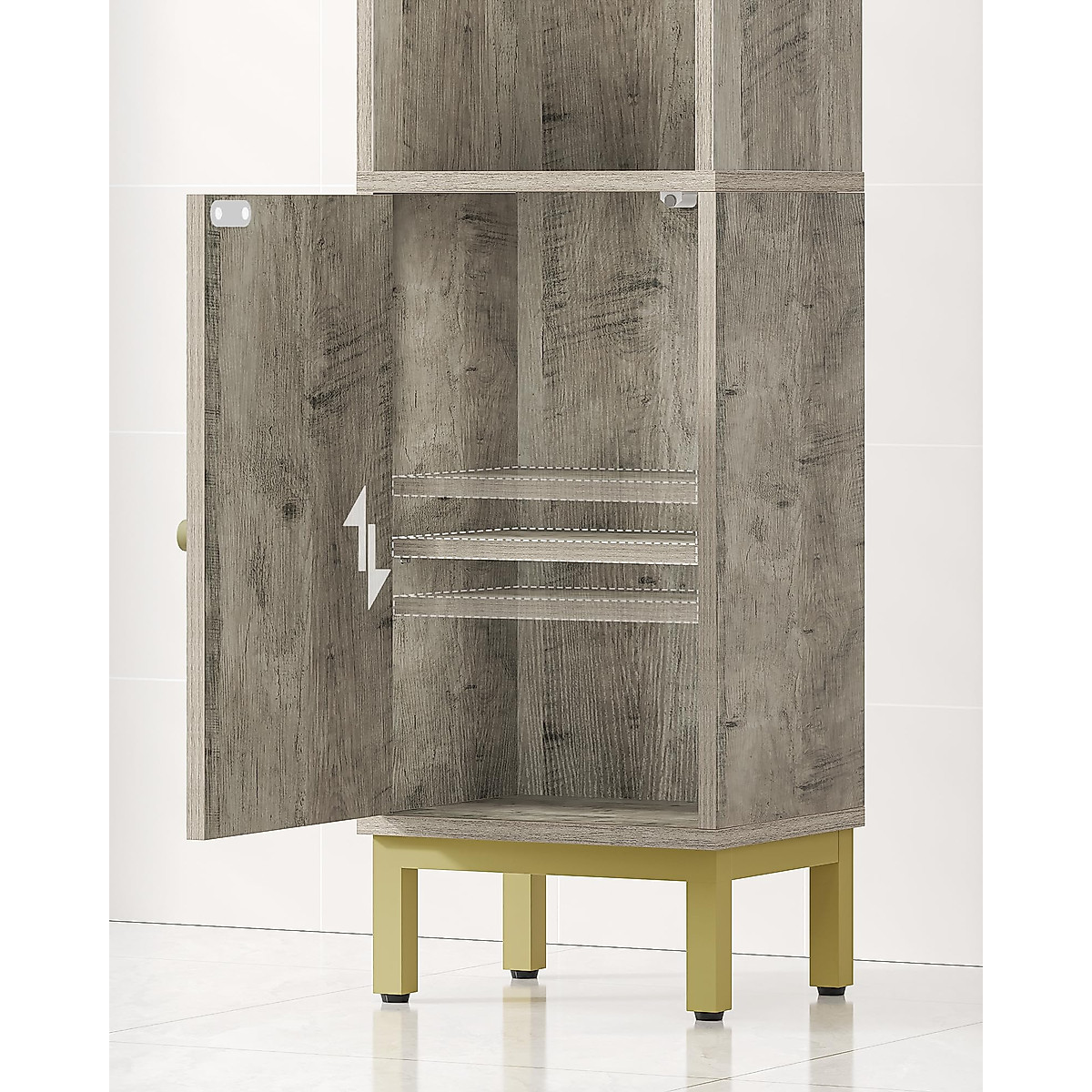 Hzuaneri Bathroom Storage Cabinet, Small Corner Floor Cabinet with Door and Shelves, Narrow Toilet Paper Cabinet, Bathroom Organizer with Adjustable Shelf, for Small Spaces, Greige BC38205G