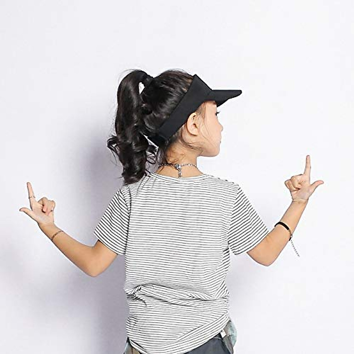 Kids Visor Sun Hat Adjustable Athletic Sports Hat 6 to 12 Years Old (Black+White, 52cm/Fit for 2-6Years)