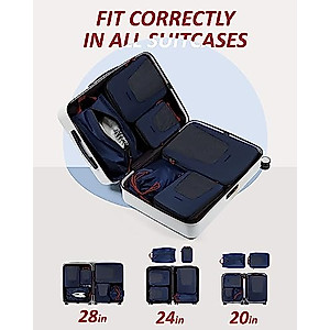 Packing Cubes for Suitcases, BAGSMART 6 Carry On Suitcase Organizer Bags Set Travel Packing Cubes for Women, Lightweight Luggage Organizer Bags with Shoe Bag & Luandry Bag,Navy Blue