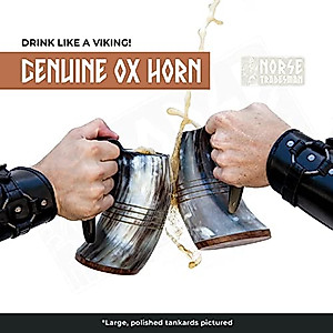Norse Tradesman XL Viking Drinking Horn Mug - 100% Authentic Beer Horn Tankard With Thor's Hammer Engraving | The Mjolnir, High Polish, approx. 30 oz