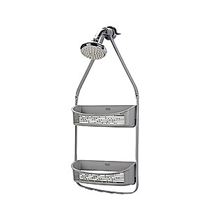 BLACK+DECKER 2-Way Convertible Hanging Anti-Swing Shower Caddy, 2 Way Adjustable Arm, Over The Door, Loofah & Razor Hooks, Storage & Organization, Large and Small Bottles and More, Grey