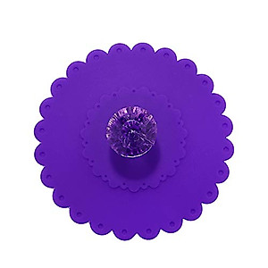 QUUPY 8PCS 10.5CM/4.1 in Sealed and Leak-proof Silicone Glass Cup Cover Cute Flowers Shape Coffee Anti-dust Beverages Lids with PVC Transparent Diamond (Color Random)