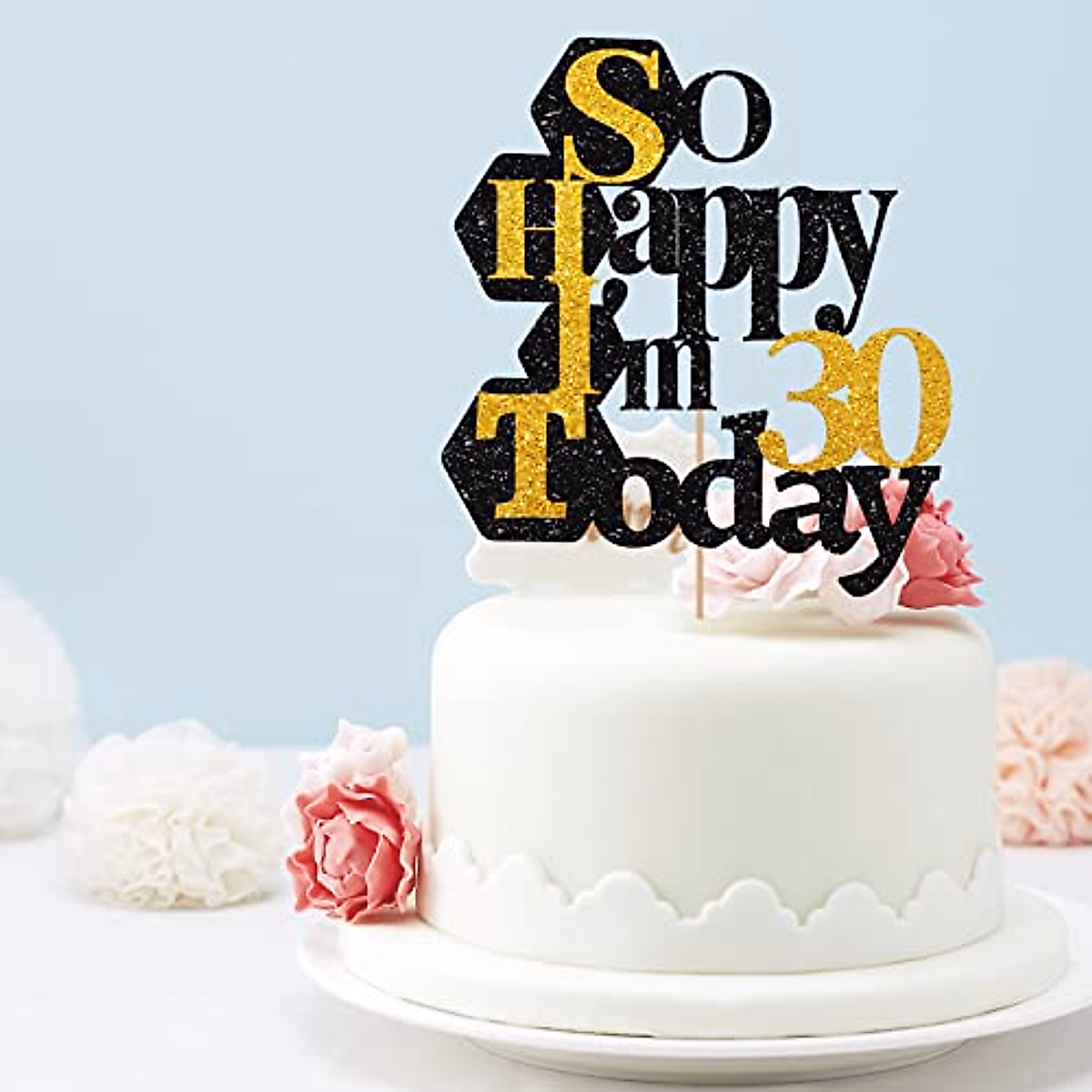 Gold So Happy I'm 30 Today Cake Topper for Birthday Party Decor, Glitter Happy 30th Bithday/Cheers to 40 Years Old Themed Birthday Party Decorations