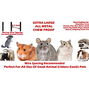 54" Large Double 3-Levels Small Animals Critters Wrought Iron Chew Proof Cage Center Slide Out Divider Tight 1/2-inch Bar Spacing Removable Rolling Stand Ferret Squirrel Chinchilla Rat Mouse
