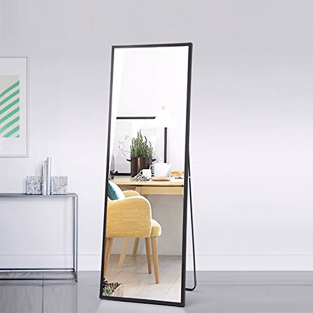 ZJIAH Full Length Mirror with Stand, 59" x 19.7" Rectangle Full Body Mirror Floor Mirror, Free Standing Dressing Mirror, Hanging/Wall-Mounted Mirror for Bedroom Living Room Locker Room, Black