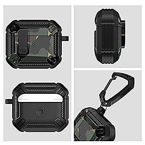 MiRUSI for Airpods Pro 2 (2022) Case Cover with Secure Lock Clip, Military Armor Style Full-Body Rugged Hard Shell with Carabiner,Shockproof Protective Case Cover Supports Wireless Charging(Green)