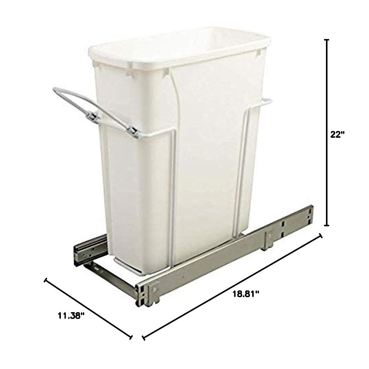 Knape & Vogt White 11.375 in. x 22 in. x 18.813 in. 27 Qt. in-Cabinet Double Soft-Close Bottom-Mount Pull-Out Trash Can