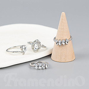 Framendino, 20 Pack Wood Cone Ring Display Stand Holder, Natural Unfinished Jewelry Stands Organizer for Crafts DIY