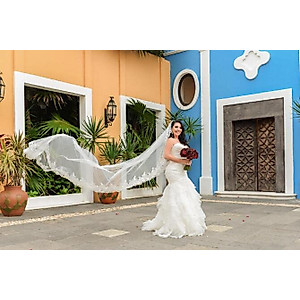 Babyonline 1 Tier Lace Edge Tulle Catherdal Long Wedding Bridal,Ivory