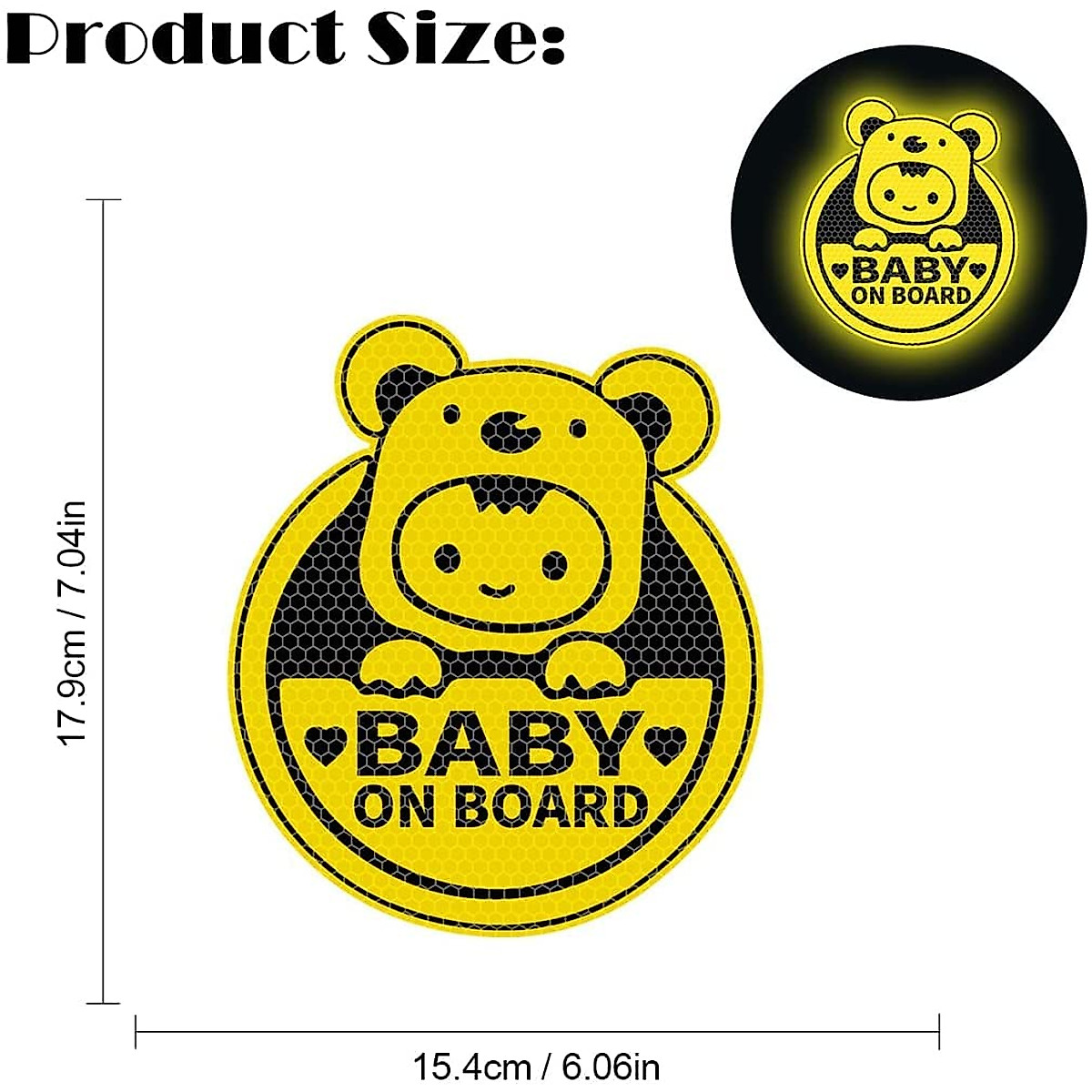 Leniutor 2Pcs Cute Koala Bear Baby On Board Car Sticker, High Intensity Reflective Baby Kids in Car Bumper Window Warning Decal, 6”x 7” (Yellow)