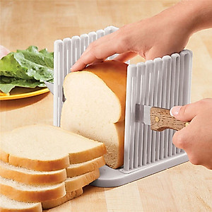 Adjustable Toast Slicer Toast Cutting Guide for Homemade Bread, Plastic Bread Slicer Loaf for Slicing Bread Foldable Kitchen Baking Tools (White)