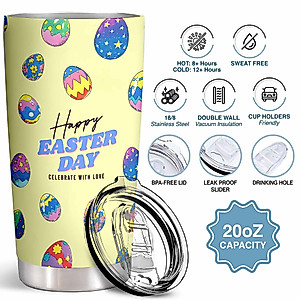 WIPI Easter Coffee Cups, Easter Gifts for Women Men Family and Friends, Spring Tumbler 20 Oz, Holiday Insulated Tumblers, Spring Coffee Mugs, Bunny Tumbler for Kids and Adults