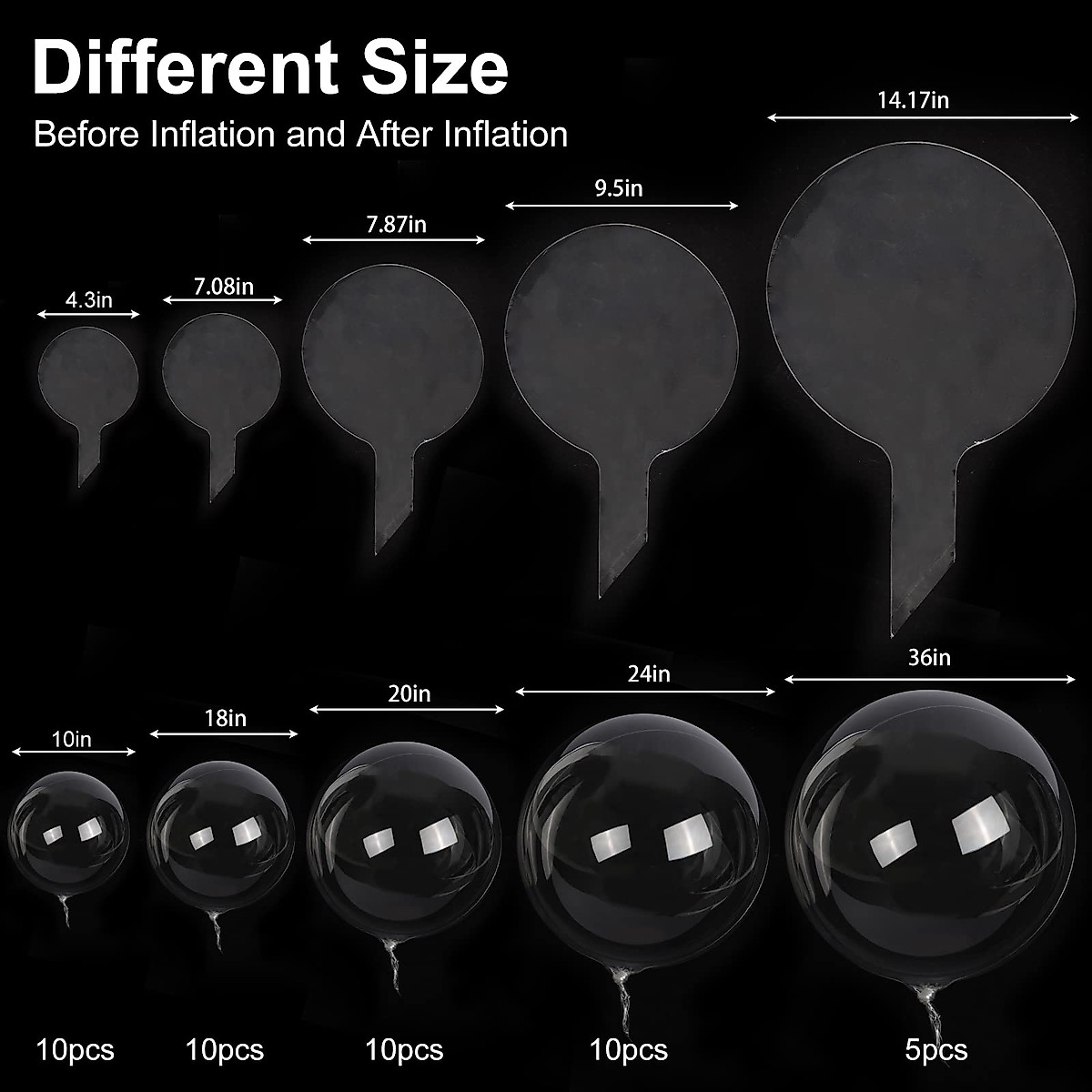 RUBFAC Bobo Balloons 45pcs, Bubble Balloons Clear Bobo Balloons, Large Transparent Balloon for Stuffing Wedding Birthday Party Decorations (10 Inch, 18 Inch, 20 Inch, 24 Inch, 36 Inch)