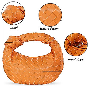 QWERTYUI Women Handbag Retro Knoted Tote Bag Soft Leather Shoulder Bag Fashion Handmade Bag Lightweight Clutch,Rose red