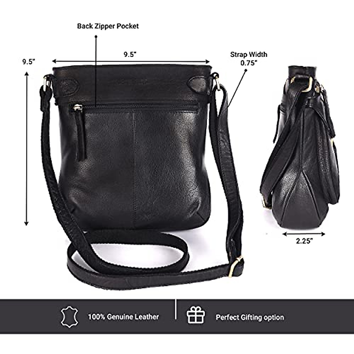 LEDERBUCK Real Leather Small Crossbody Handbags & Purses for Women - Crossover over the Shoulder Bag (Black)