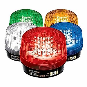 Seco-Larm SL-1301-SAQ/A Amber Lens Strobe Light, 10 Vertical LED Strips (54 LEDs), Built-in 100dB Programmable Siren, Six Different Flash Patterns, Adjustable Flashing Speed, Indoor/Outdoor Use