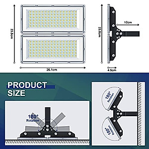 YIVANNUO 200W LED Flood Light Outdoor, Super Bright 10000LM LED Stadium Lights with Wide Lighting Angle, 7000k Daylight White, IP67 Waterproof Security Lights for Backyard, Garden, Playground, Garage