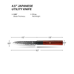 KYOKU 4.5" Utility Knife, Japanese Kage Series Tomato Knife with Rosewood Handle, Sharp 3 Layer High Carbon Steel Kitchen Knife with Gift Box for Meat Vegetable Fruit Cutting Slicing Chopping
