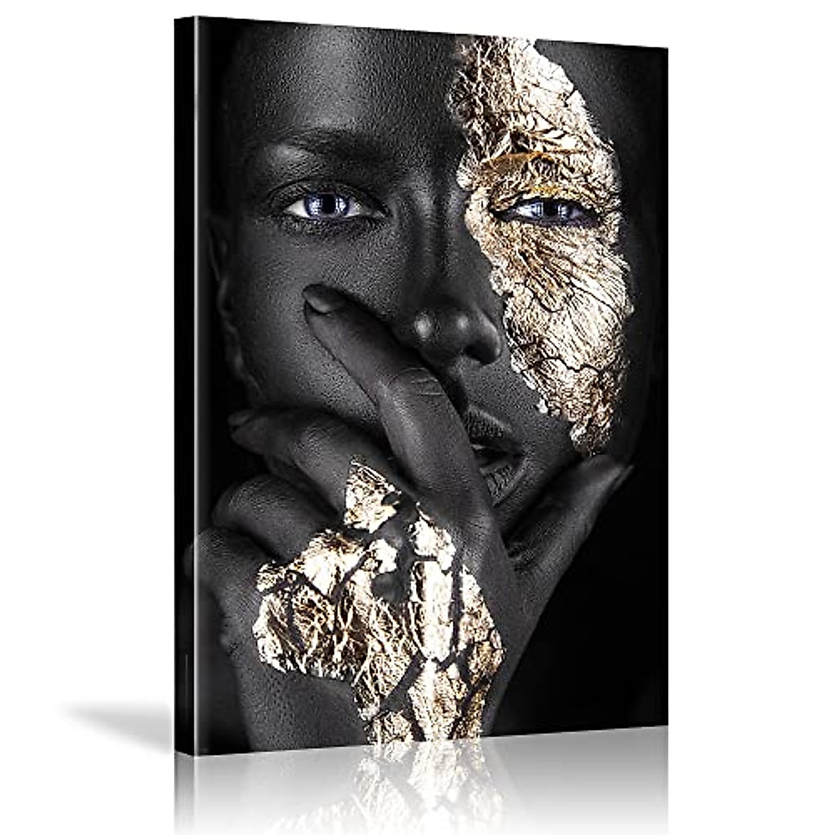 Black Woman Wall Art African American Wall Art Canvas Framed Black and Gold Women Portrait Canvas Print Artwork Black Art Wall Decor African Decorations for Living Room 12”x16”