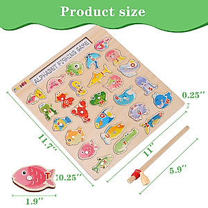 NASHRIO Magnetic Wooden Fishing Game Toy for Toddlers, Alphabet Fish Catching Games Puzzle with Letters, Preschool Learning ABC Educational Toys for 3 4 5 6 Years Old Girl Boy Kids