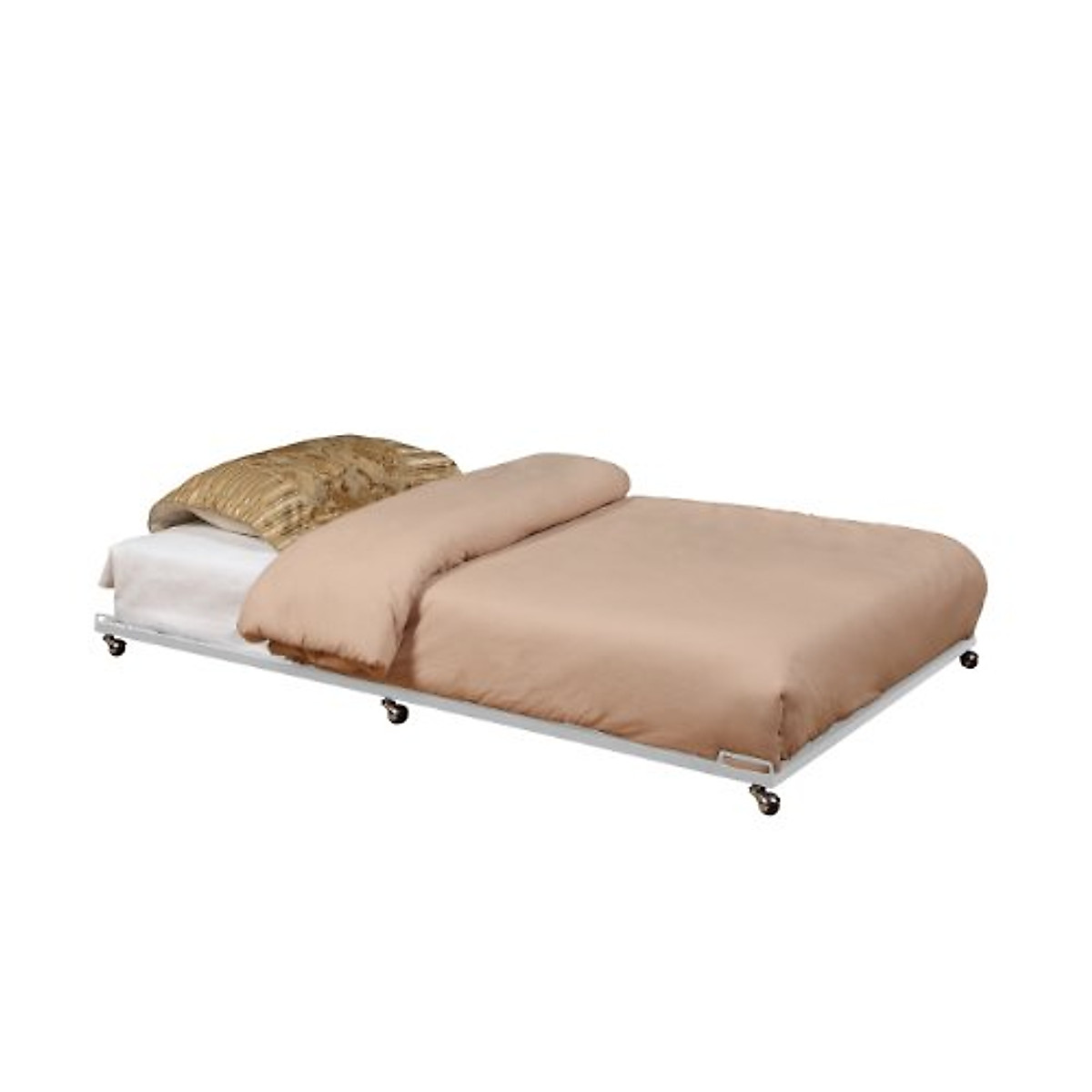 Kings Brand Furniture - Twin Size Metal Roll Out Platform Trundle Bed Frame for Daybed with Steel Slats, Cream White