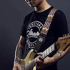Amumu Chevron Guitar Strap MultiColor for Acoustic Guitar Electric Guitar and Bass Guitar includes Strap Blocks and Headstock Tie