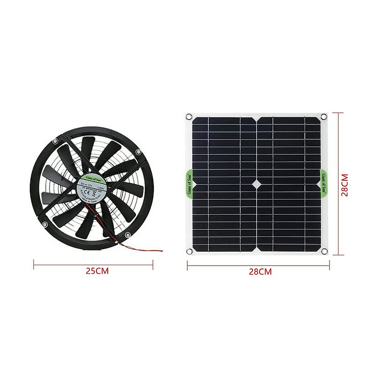 VIGAN 100W Solar Panel Powered Fan 10 Inch Mini Ventilator Solar Exhaust Fan for Dog Chicken House Greenhouse RV Fan Charger, Black, 28CMX3CM