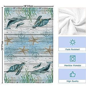 Kitchen Towels Sea Whale Starfish Absorbent Tea Towel Soft Hand Dish Towel Rustic Wood Ocean Compass Blue Reusable Washable Cleaning Cloth Bath Towels for Bathroom Bar for Everyday Cooking (Pack of 1)