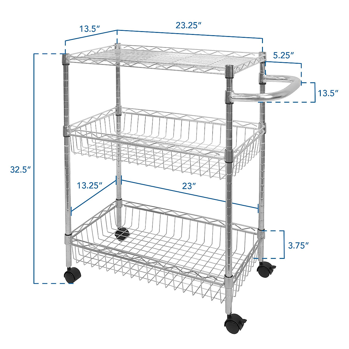 Mount-It! Mesh Wire Rolling Cart | 3-Tier Multi-Function Metal Trolley for Kitchen Storage and Organization | Heavy-Duty Storage Cart with Wheels and Handle | Silver