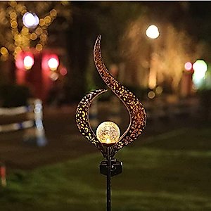 HDNICEZM Garden Solar Light Outdoor Decorative, Flame Crackle Glass Globe Stake Metal Lights，Waterproof Warm White LED for Pathway, Lawn, Patio, Yard.
